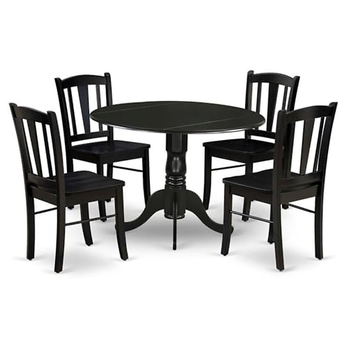 East West Furniture DLDL5-BLK-W 5 Piece Kitchen Table Set for 4 Includes a Round Dining Room Table with Dropleaf and 4 Dining Chairs, 42x42 Inch, Black