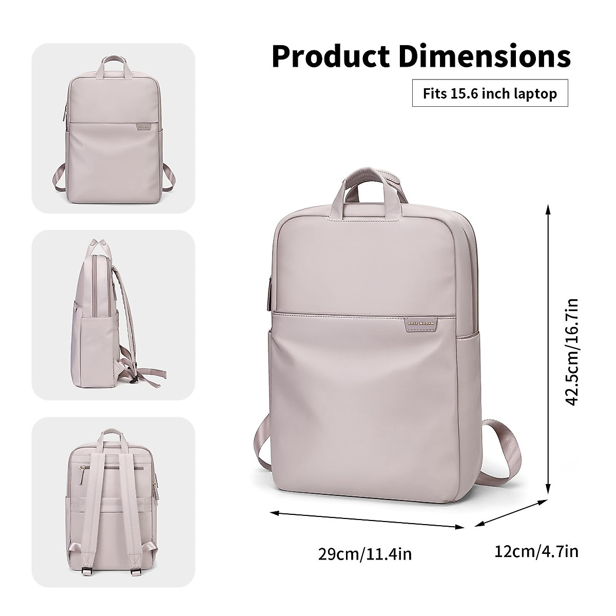 GOLF SUPAGS Travel Laptop Backpack for Women Anti Theft Slim Durable College Bookbag Business Computer Bag Fit 15.6 Inch Notebook (Pinkish Grey, 15.6 Inch)