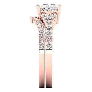 Clara Pucci 2.01ct Princess Cut Solitaire Moissanite Engagement Promise Anniversary Bridal Ring Band set 14k Rose Gold 9.5