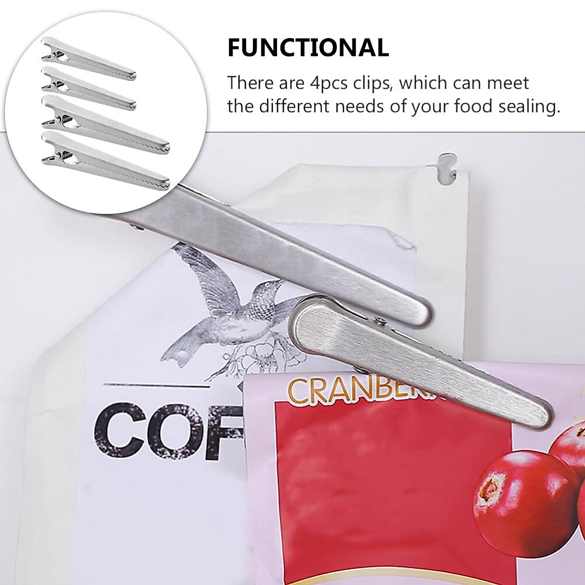 12pcs Steel Snack Clamp Fresh-keeping Air Keeping Heavy Duty Fresh Metal Bag Coffee Bags Jaw Clamps Clips on Sealing Alligator Grips Grip Tight Stainless Chip Tool Clip Seal