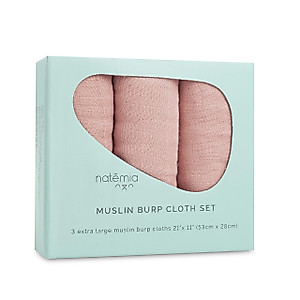 Natemia Muslin Baby Burp Cloths | Large 21”x11” Size | Super Absorbent and Ultra Soft Washcloths | 6-Layer Design | 3-Piece Gift Set