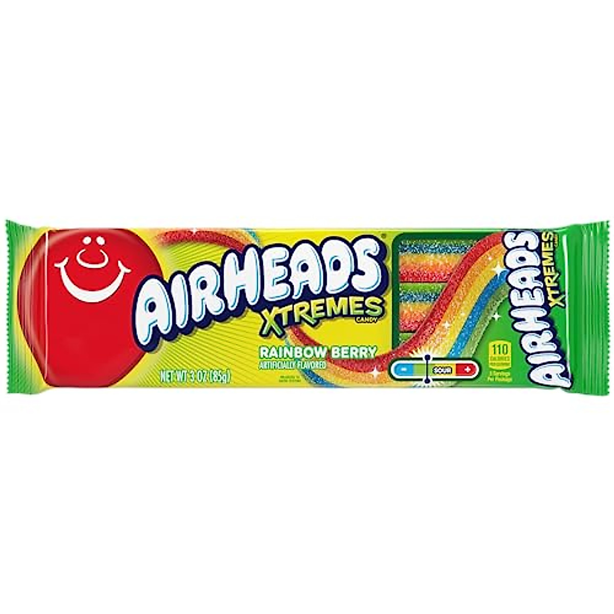 Airheads Xtremes Belts, Rainbow Berry Flavor, Sweetly Sour Candy, Non Melting, Bulk Movie Theater and Party Bag, 3 Ounce (Pack of 12)