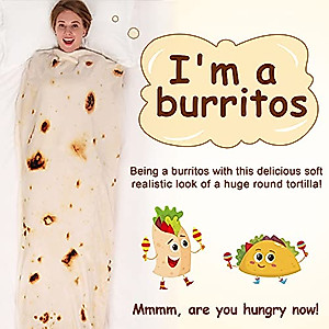 mermaker Burritos Tortillas Blanket 2.0 Double Sided 71 inches for Adult and Kids, Giant Funny Realistic Food Throw Blankets, 285 GSM Novelty Soft Flannel Taco Blanket (Yellow Blanket-Double Sided)