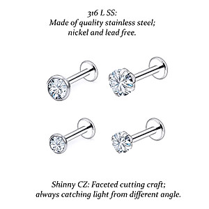 Vsnnsns 16G Lip Rings Stainless Steel Labret Jewelry Monroe Lip Rings Nail Cartilage Tragus Helix Earrings Studs Piercing Jewelry Medusa Piercing Jewelry For Women Men 16 Gauge Earrings 8mm Silver