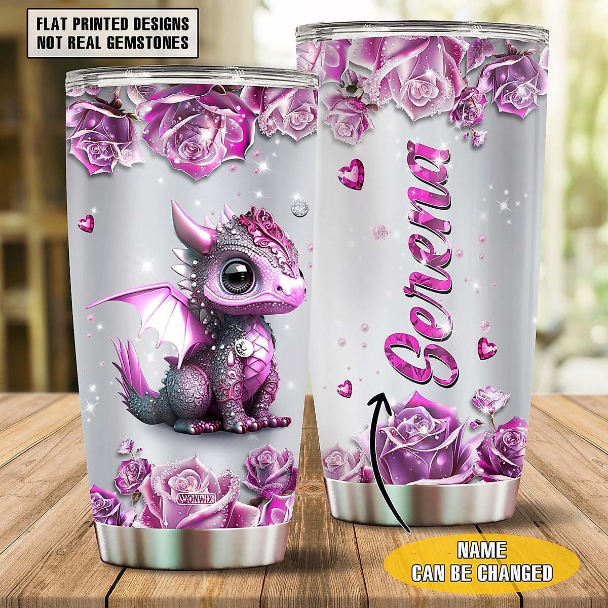 WONWIX Personalized Dragon Gifts for Women, Girls, Insulated Stainless Steel Coffee Cup, Travel Mug, Tumbler, Water Bottle, Perfect for Christmas, Birthday, Mother's Day, Valentine 20oz Thermos