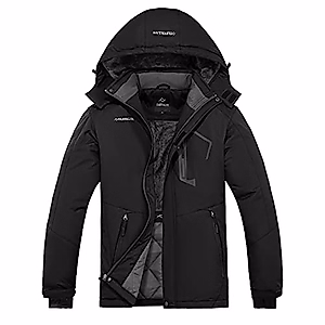 FARVALUE Mens Waterproof Ski Jacket Winter Warm Snow Coat Windbreaker Snowboarding Jacket Mountain Raincoats with Hood Black Large