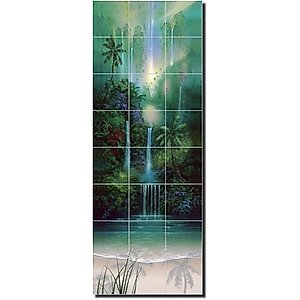 "Wailani Falls" by David Miller - Artwork On Tile Ceramic Mural 34" x 12.75" Wall Shower Backsplash
