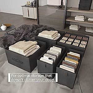 Bosuelife 6-Shelves Hanging Closet Organizer with 5 Different Drawers, Foldable Closet Organizers and Storage for Wardrobe, Closet& RV, Clothes and Accessories Storage, Non-Woven Fabric, Black