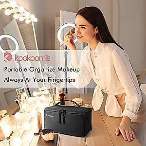 kookoomia Travel Makeup Bag, Cosmetic Bags for Women, Large Capacity Make Up Organizer Waterproof Toiletry Bag Portable Pouch Lay Flat Divider Handle