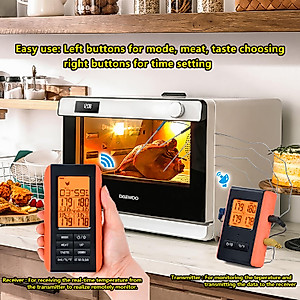 Wireless Meat Thermometer for Grilling and Smoking, Food Thermometer for BBQ Smoker Oven Cooking Steak, Grill Thermometer for Outside Grill with 4 Meat Probes, Kitchen Timer