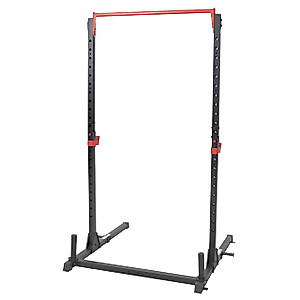 Sunny Health & Fitness Essential Adjustable Power Rack Squat Stand With J-Hooks, Adjustable Pull Up Bar, Weight Plate Holders, Resistance Band Posts Optional Incline Bench, LAT Pull Down Attachment