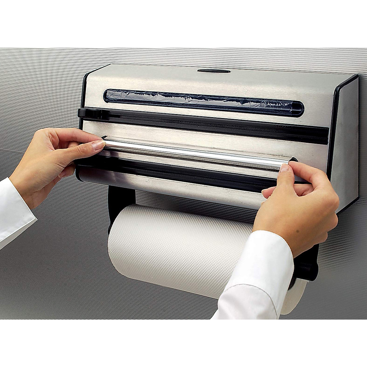 Emsa Triple Roll Dispenser Contura of Stainless Steel, Silver/Black