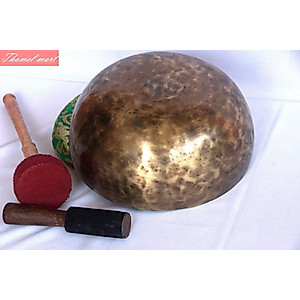 Root and Om Chakra C Note Anitque Finished Hand Hammered Tibetan Meditation Singing Bowl 9 Inches - Yoga Bowl from Nepal