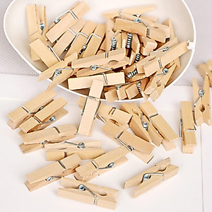 Grebest Clothespins Set Sturdy Wooden Clips 20pcs Clothespin with Hemp Rope Home Classroom Photo Picture Hanging Colorful Clip Heavy Duty Sock Towel Sheet Light Brown