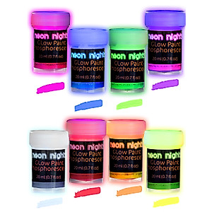 neon nights Glow-in-The-Dark Paint - Multi-Surface Acrylic Paints for Outdoor and Indoor Use on Canvas & Walls - Gifts for Artists - Phosphorescent - Stocking Stuffers for Boys and Girls