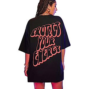 SweatyRocks Women's Short Sleeve Round Neck Tee Graphic Oversized T-Shirt Black L