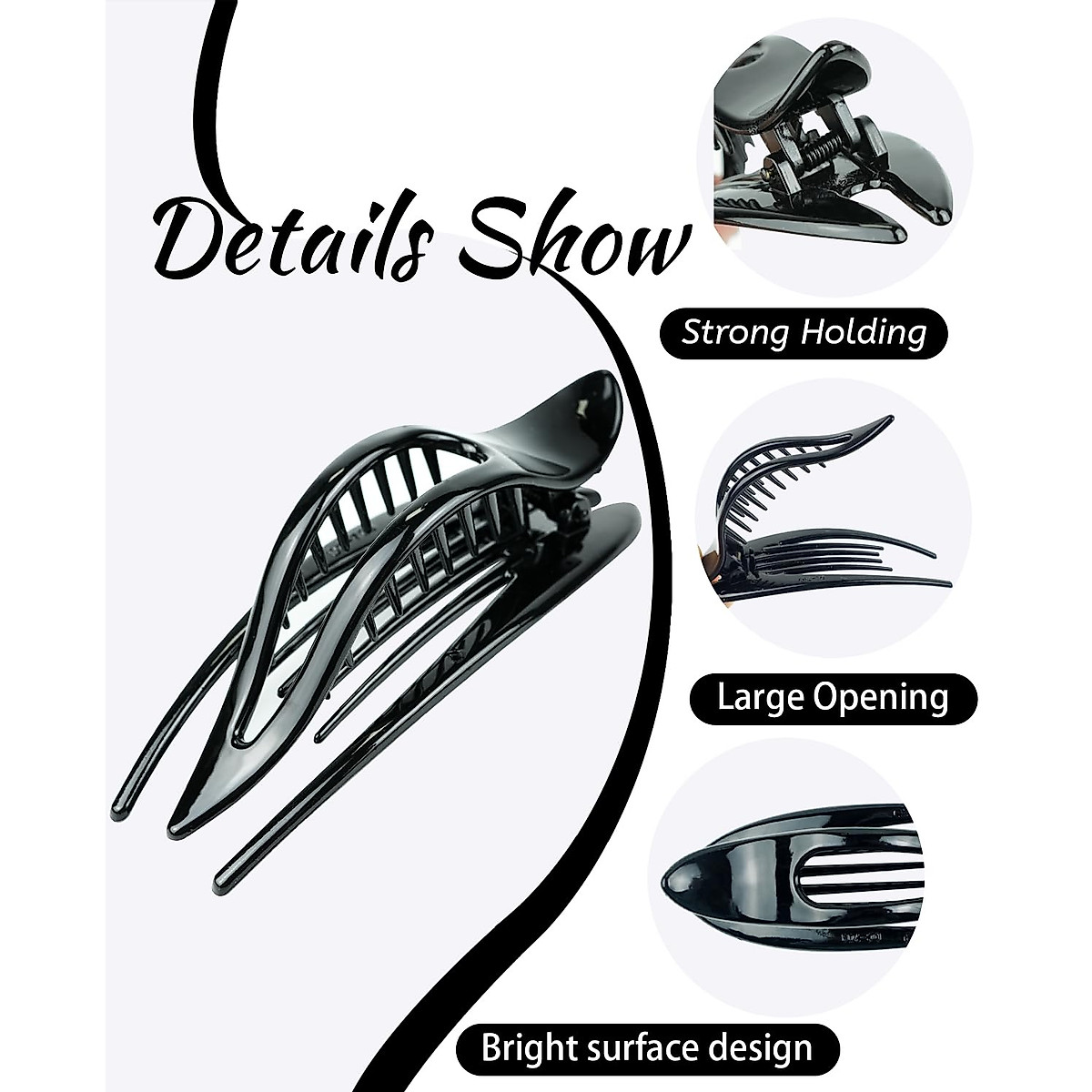 6 Pcs Thick Hair Clips Set for Women & Girls: 5" Large Side Slides, Strong Hold No Slip Grip, Flat Curved Claw Clamps, Duckbill Clamps for Long Hair