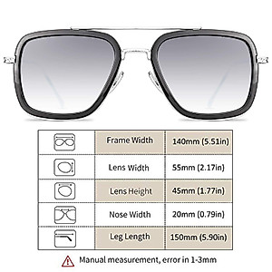 Tony Stark Sunglasses Retro Aviator Sunglasses Square Metal Frame Iron Man Sunglasses (Tony Stark Same Color AND Spiderman the Same Color)