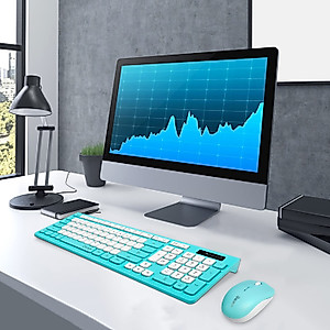 RECCAZR Wireless Keyboard and Mouse Combo, Full-Sized Wireless Keyboard and Adjustable DPI Mouse, 2.4GHz USB Receiver, Wireless Keyboard and Mouse for PC, Windows, Desktop, Laptop (Blue)
