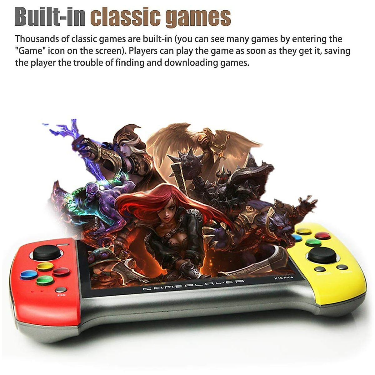 CZT New 5.1-inch Handheld Game Console Built-in 9100 Games Multiple simulators Game can be archived mp3/mp4 DV/DC E-Book Recorder Rechargeable Lithium Battery (Yellowred)