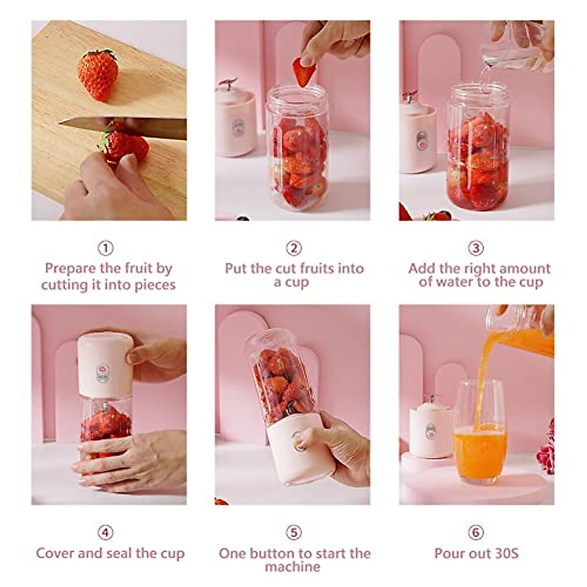 Pomojonbi Portable Blender Rechargeable Fruit Juice Mixer 6 Blades Electric Shake Cup Blender Smoothie Ice Crush Cup White