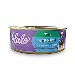 Halo Adult Grain Free Wet Cat Food Pate, Whitefish Recipe, Healthy Cat Food with Real, Whole Whitefish, 5.5 oz Can (Pack of 12)