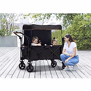 Delta Children Hercules Stroller Wagon for 2 Kids Versatile Stroller Wagon with Canopy, Push/Pull Handles, Cup Holders and Storage Pockets Compact Fold is Great for Travel, Black