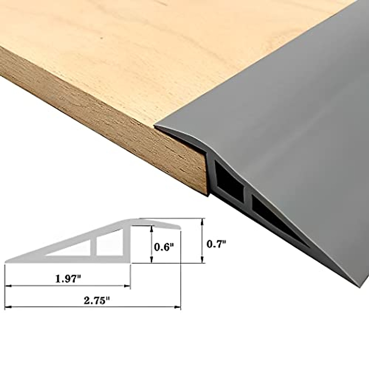Vinyl-Floor-Transition-Threshold-Strip Self-Adhesive, Threshold 1/2''~3/5'', Door/Carpet-to-Tile-Transition-Strip Reducer, Doorway Edge Trim for Laminate Floor Mat Vinyl Tile, 3.28 Ft (Gray)