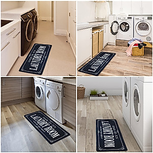 Laundry Room Rug Runner Non Slip Laundry Mats Mudroom Runner Farmhouse Kitchen Floor Mat Bathroom Laundry Room Decor Accessories( Black, 20 X 47 inch )