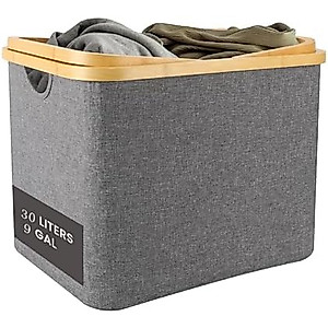 Collapsible Laundry Basket Hamper, Bamboo Frame and Handle, for Laundry Room and Bedroom, Toy Organizer hamper ，Bathroom Bin