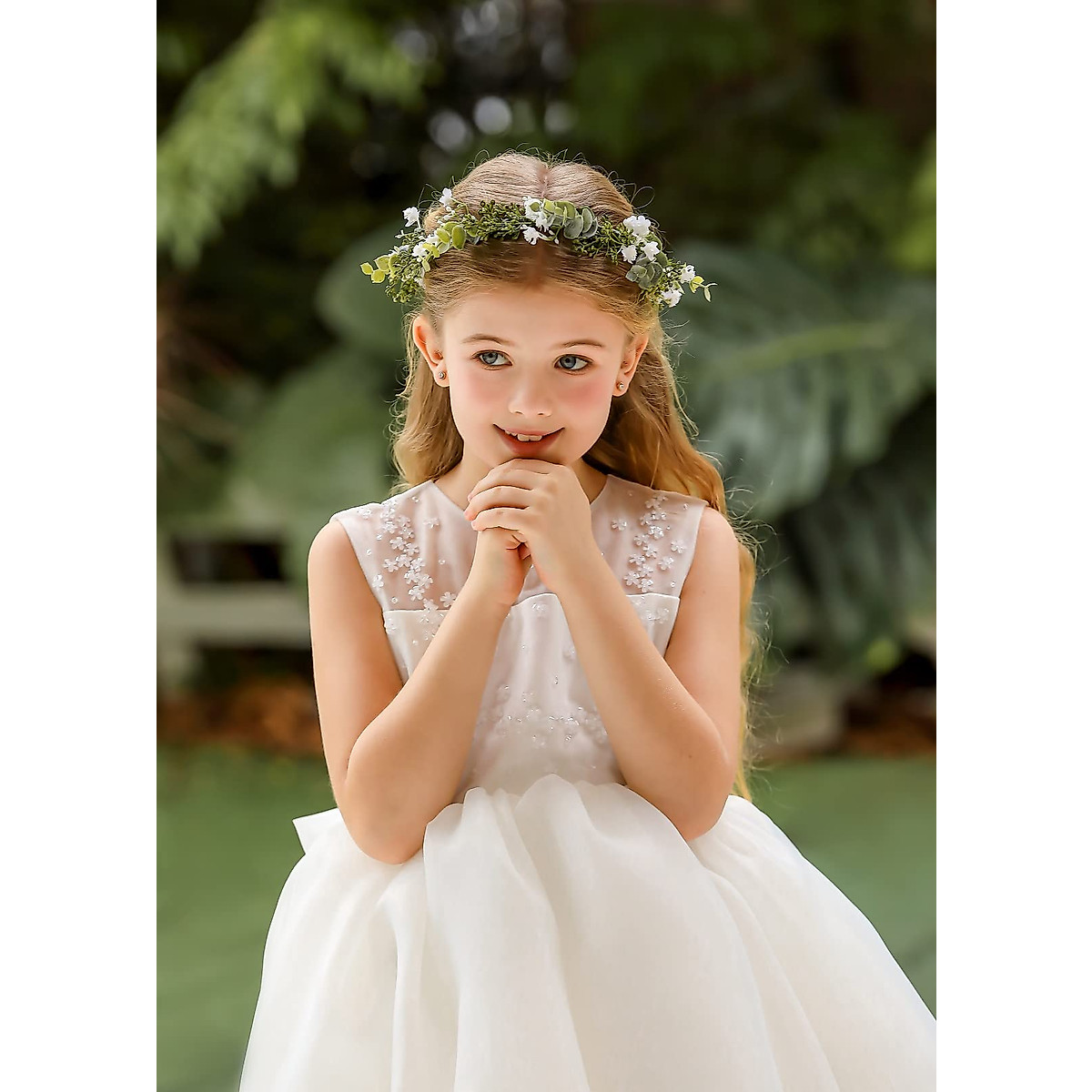 DreamLily White Baby‘s Breath Flower Crown Eucalyptus Crown Bride Bridesmaid Headpiece Boho Hair Wreath DFS18 (eucalyptus white)