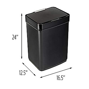 50l Black Stainless Steel Motion Sensor Trash Can Rectangle Decorative