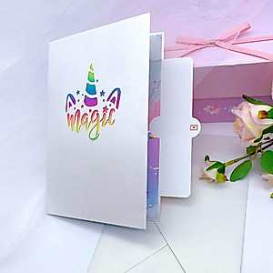 BIRDDIE Unicorn Rainbow 3D Popup Greeting Card With Blank Note Card for Girls, Boys Men and Women All Ages, Thank You Greeting Card with Note Envelope Included (Unicorn)