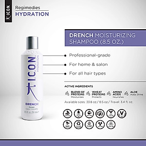 K I.C.O.N. Drench Highly Moisturizing Shampoo with Anti-Aging Ingredients that Protect and Nourish Hair, Shampoo for Dry Hair, 8.5 Ounces