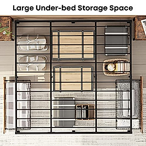 LIKIMIO Bed Frame King, Metal Platform Bed with 2 Industrial Wood Storage Drawers and 12 Strong Steel Slats, No Box Spring Needed/Easy Assembly/Noise-Free/Space-Saving