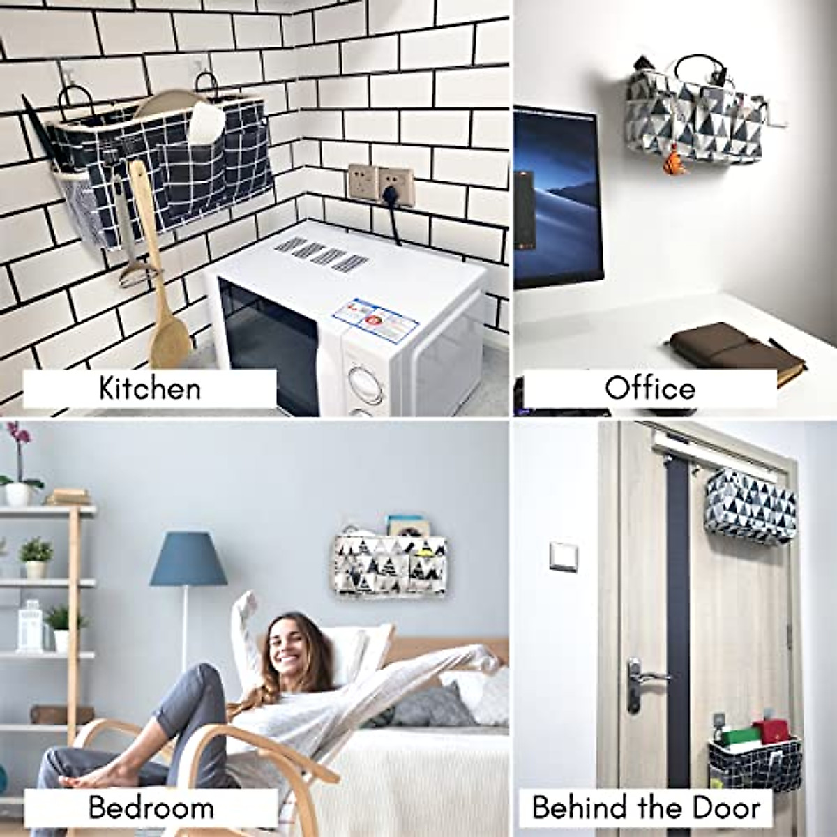 Kanrichu 2pcs Large Wall Hanging Organizer Bag, Linen Fabric Door Hanging Storage Baskets with Pockets, Waterproof Bin for Kitchen, Bedroom, Office, RV Camper (Gray)