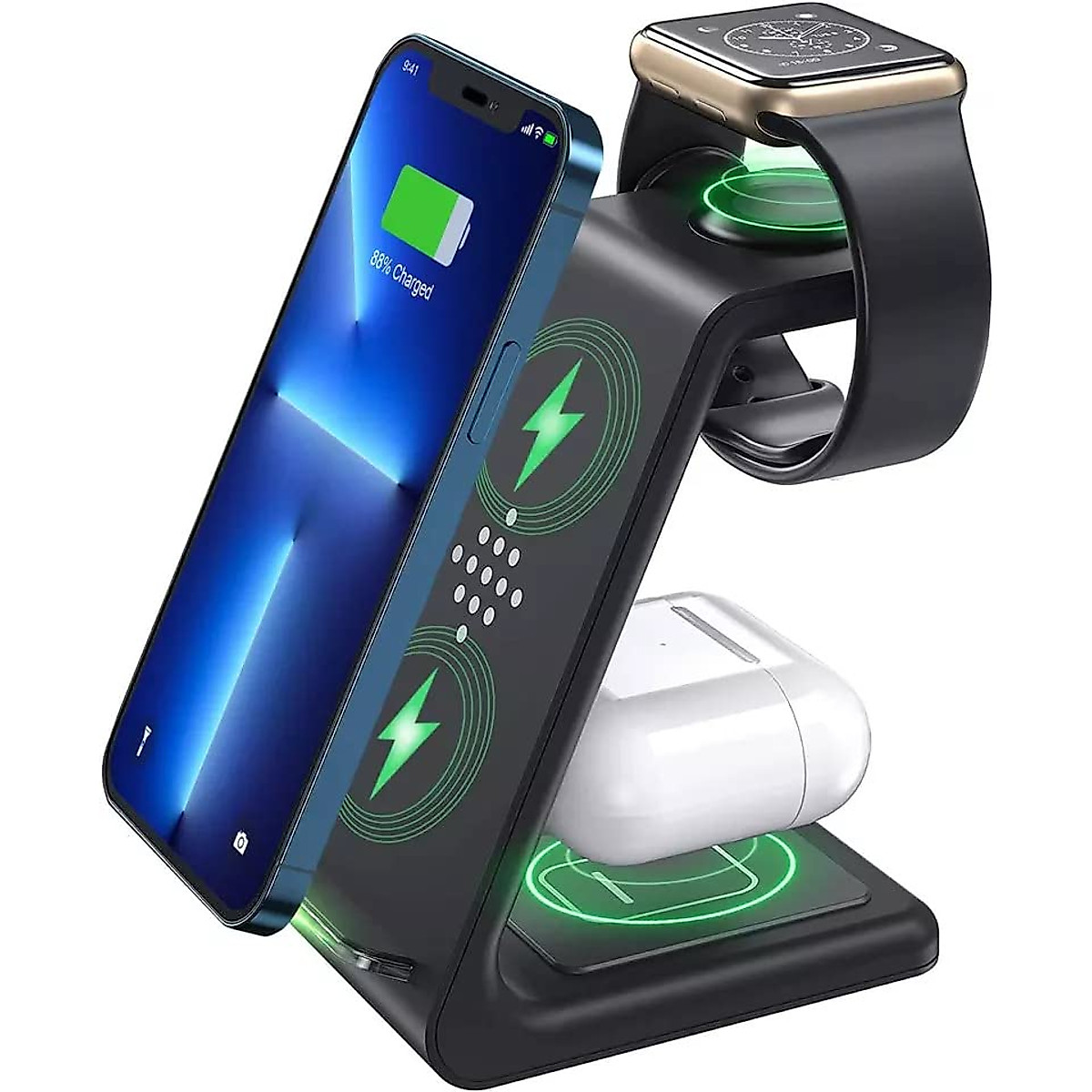 3 in 1 Charging Station - Wireless Charger for iPhone, Apple Watch & AirPods - Fast Charging Stand Dock for Qi-Enabled Phones, Samsung, Android, Smart Watch, Bluetooth Headset