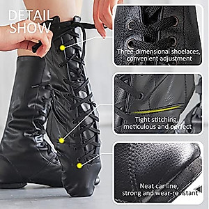 VCIXXVCE Women High-top Jazz Dance Shoes Lace up Black Leather Jazz Teaching Modern Dance Boot,US 8