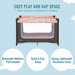 Dream On Me Zodiak Portable Playard in Grey and Pink, Lightweight, Packable and Easy Setup Baby Playard, Breathable Mesh Sides and Soft Fabric - Comes with a Removable Padded Mat
