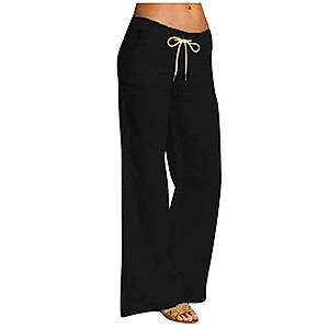 Capri Jean Plus Size Women's Scrub Pants Womens Cotton Pants Summer Boho Pants Women Womens Lightweight Pants for Summer fold Over Yoga Pant Womens Jean Capris for Summer A-Black