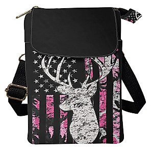 Wideasale Pink Crossbody Bag for Women Portable Durable Shoulder Purse Messenger Bag Lightweight Pocketbooks,Forest Hunting Camo Deer