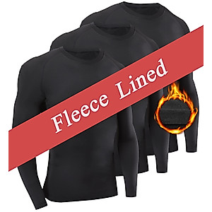 SILKWORLD Men's Thermal Long Sleeve Compression Shirts Athletic Cold Weather Base Layer,B1_3pack_Black#3,Large