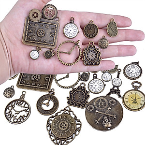 BronaGrand 20pcs Mixed Antiqued Bronze Charms Clock Face Charm Pendant, DIY Crafts, Gears, Jewelry Making, Steampunk Pendants