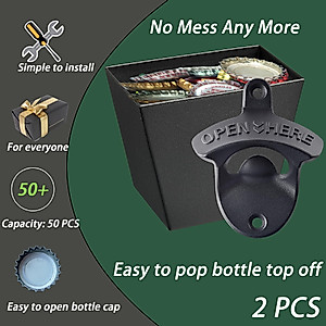 HAIICEN Black Bottle Cap Opener Wall Mounted Beer Opener with Cap Catcher Stainless Drained Outdoor (Pack of 2)