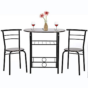 Dining Kitchen Table Dining Set Bar Breakfast Metal Frame 3 Piece Dining Room Table Set Table and Chair with 2 Chairs and Wine Rack