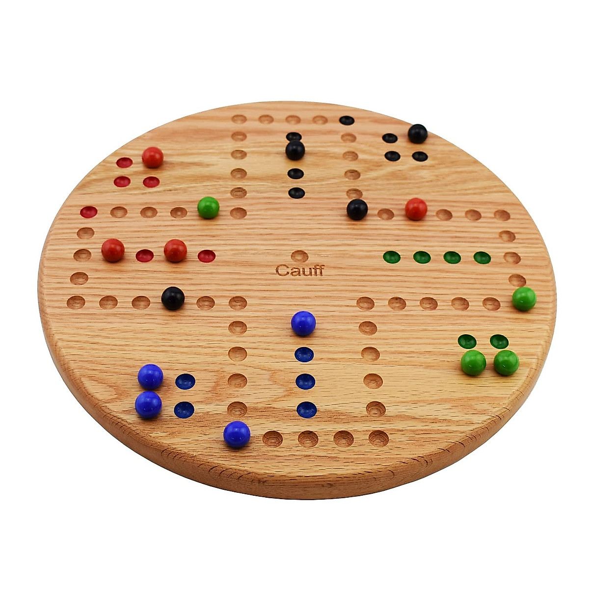 Marbles Board Game Solid Oak Wood 4 Player Hand Painted Holes (17.5 inch)