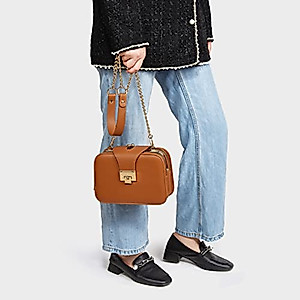 forestfish Ladies Black PU Leather Shoulder Bag Evening Clutch Purse Crossbody Bag with Metal Chain Strap, Khaki