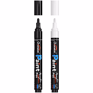 Overseas White & Black Paint Pens Paint Markers - Permanent Acrylic Markers 2 Pack,Water Based,Quick Dry,Waterproof Paint Marker Pen for Rock,Wood,Plastic,Metal,Canvas,Glass,Fabric,Mugs. Medium Tip