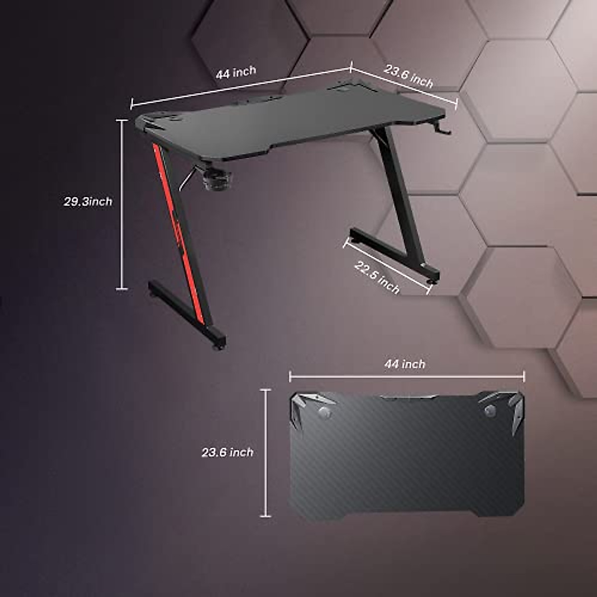 Homall Gaming Desk, Computer and Gaming Table Z Shaped for Pc, Workstation, Home, Office with Carbon Fiber Surface Cup Holder and Headphone Hook (44 inch, Black)