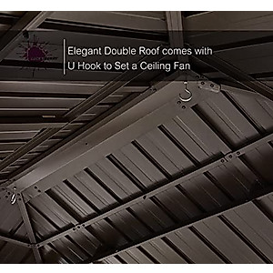 LUCKYBERRY 10' X 12' Outdoor Hardtop Galvanized Steel Roof Double Top Permanent Gazebo Canopy Curtains Aluminum Frame Patio Garden Gazebo with Netting